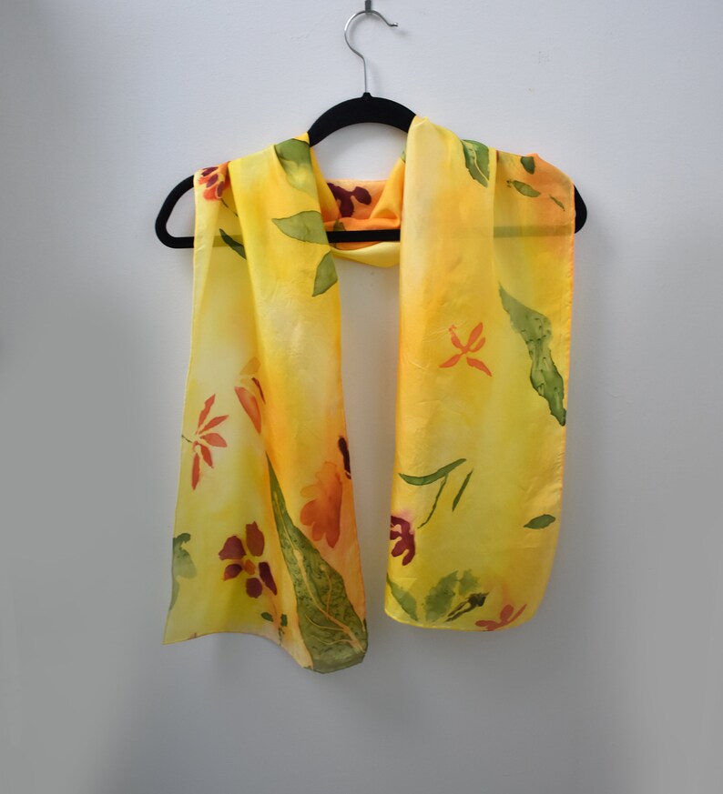 Colorful Yellow Silk Scarf Hand-painted Long Spring Gift - Etsy