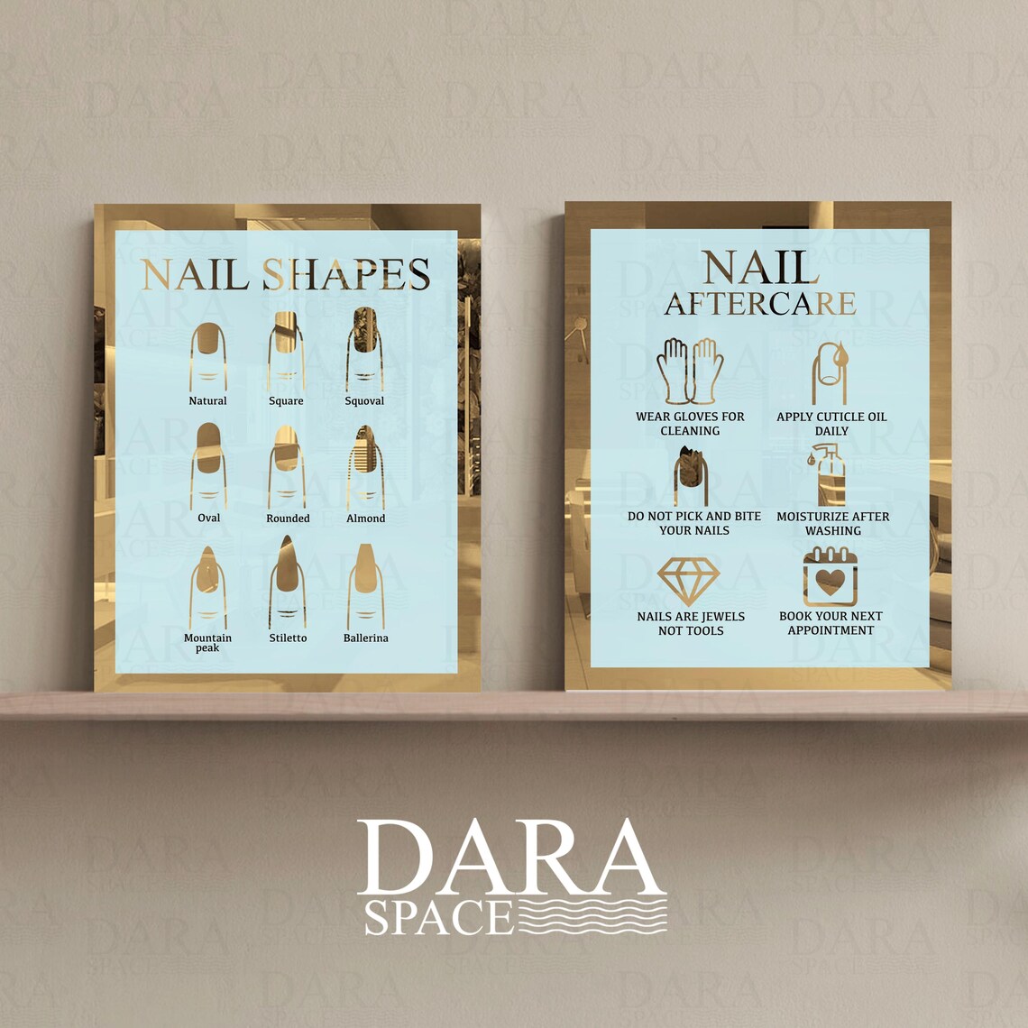 Nail Afteecare Sign, Nail Shapes Sign, Nail Salon Decor, Gold Nail Sign ...