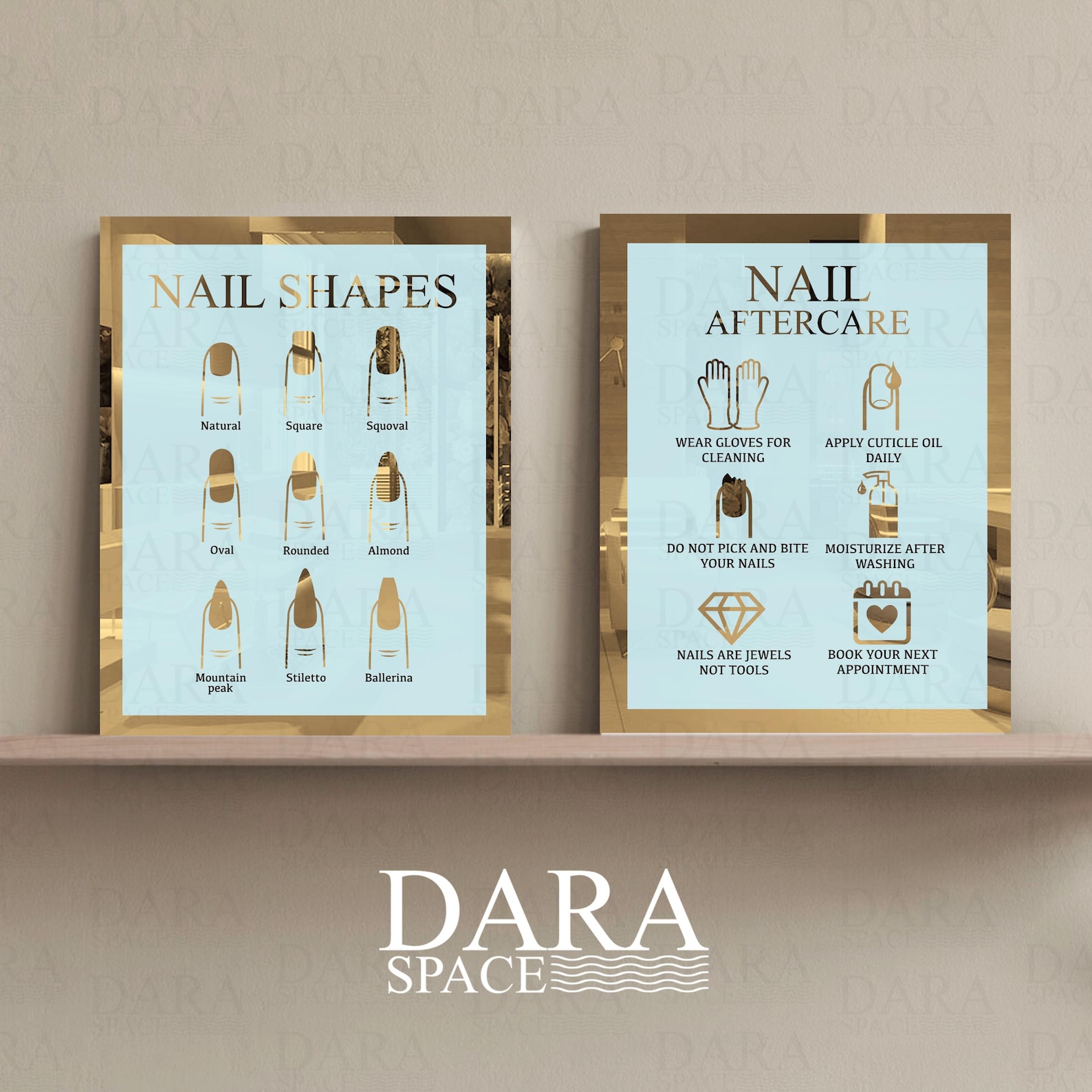 Nail Afteecare Sign, Nail Shapes Sign, Nail Salon Decor, Gold Nail Sign ...