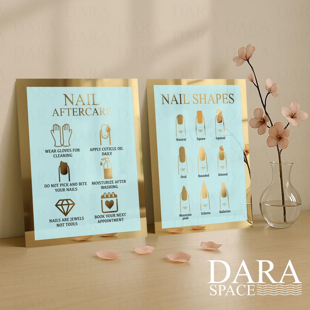 Gold Mirror Nail Salon Signs: Nail Shapes & Aftercare Decor - Etsy