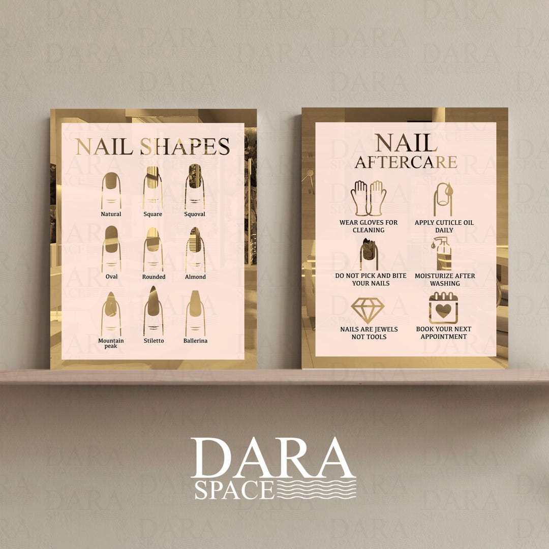Nail Salon Decor, Nail Shapes Chart, Nail Aftercare Sign, 2 Nails ...