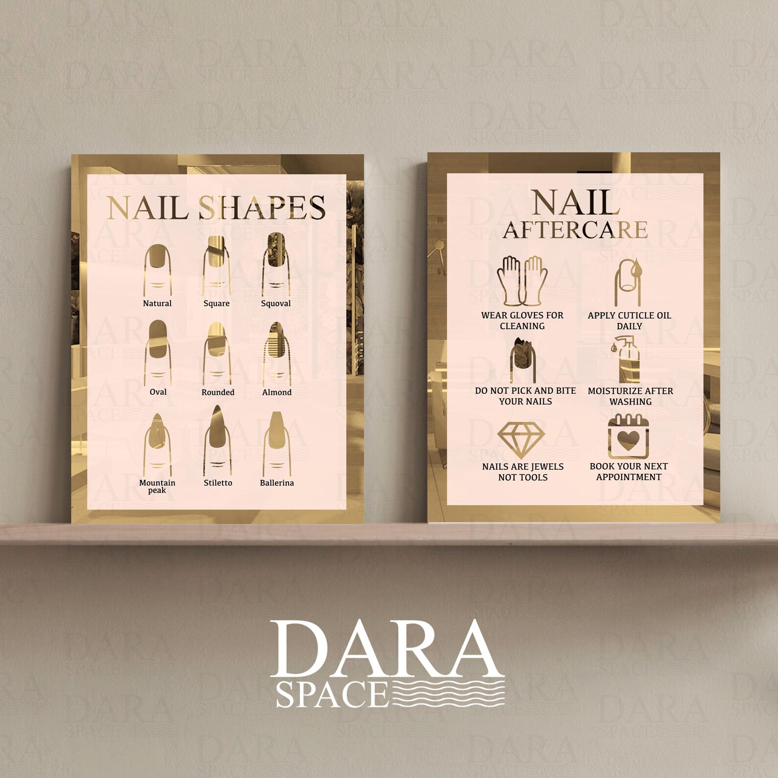 Nail Salon Decor Set: Gold Nail Shapes & Aftercare Signs - Etsy