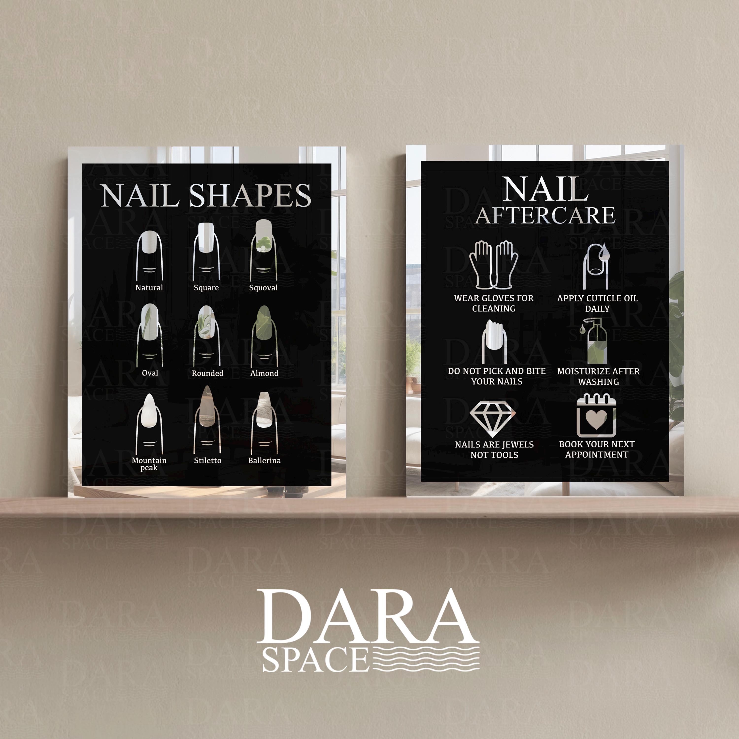 Nail Afteecare Sign, Nail Shapes Sign, Nail Salon Decor, Gold Nail Sign ...