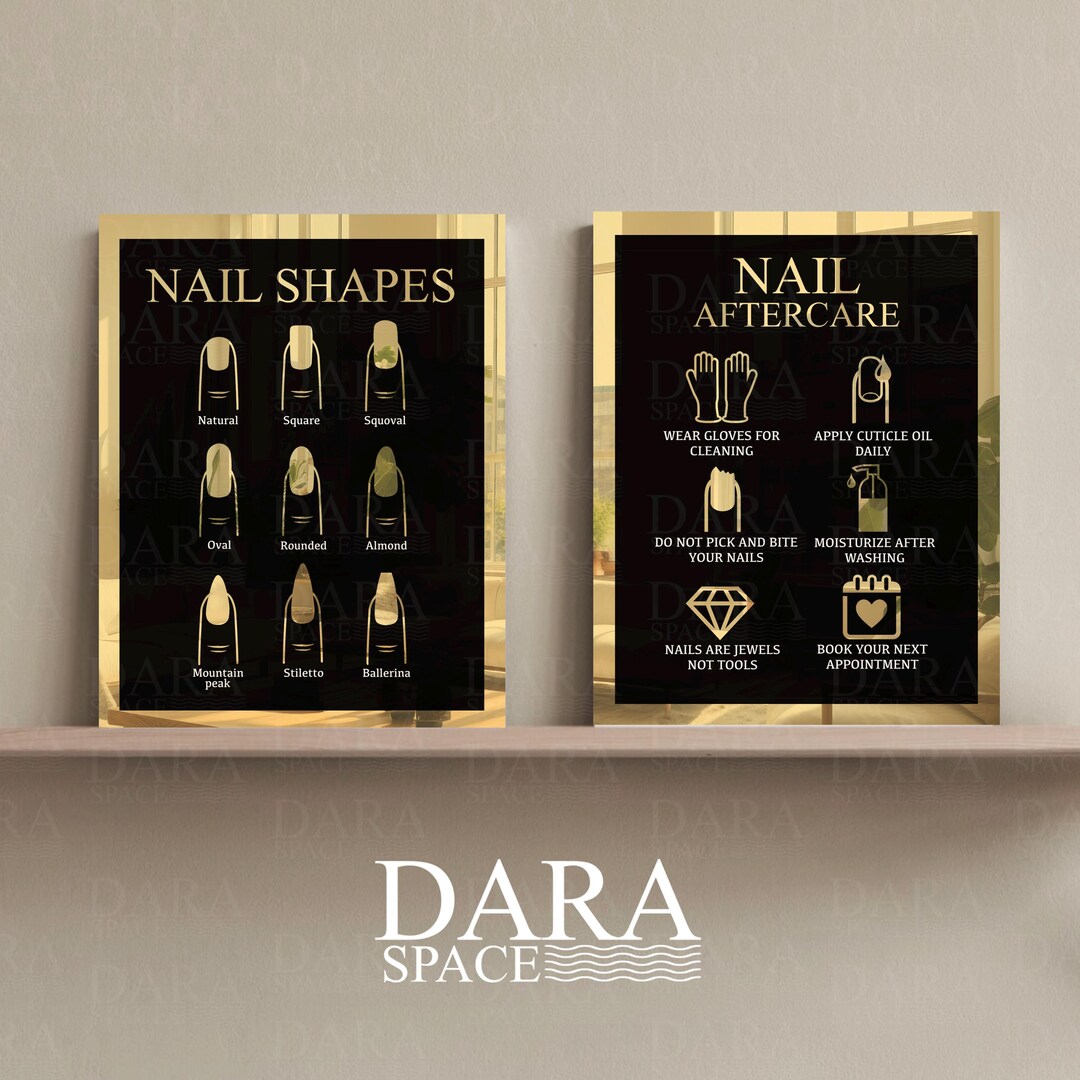 Nail Salon Decor, 2 Nails Signs, Nail Aftercare, Nail Shapes Chart ...