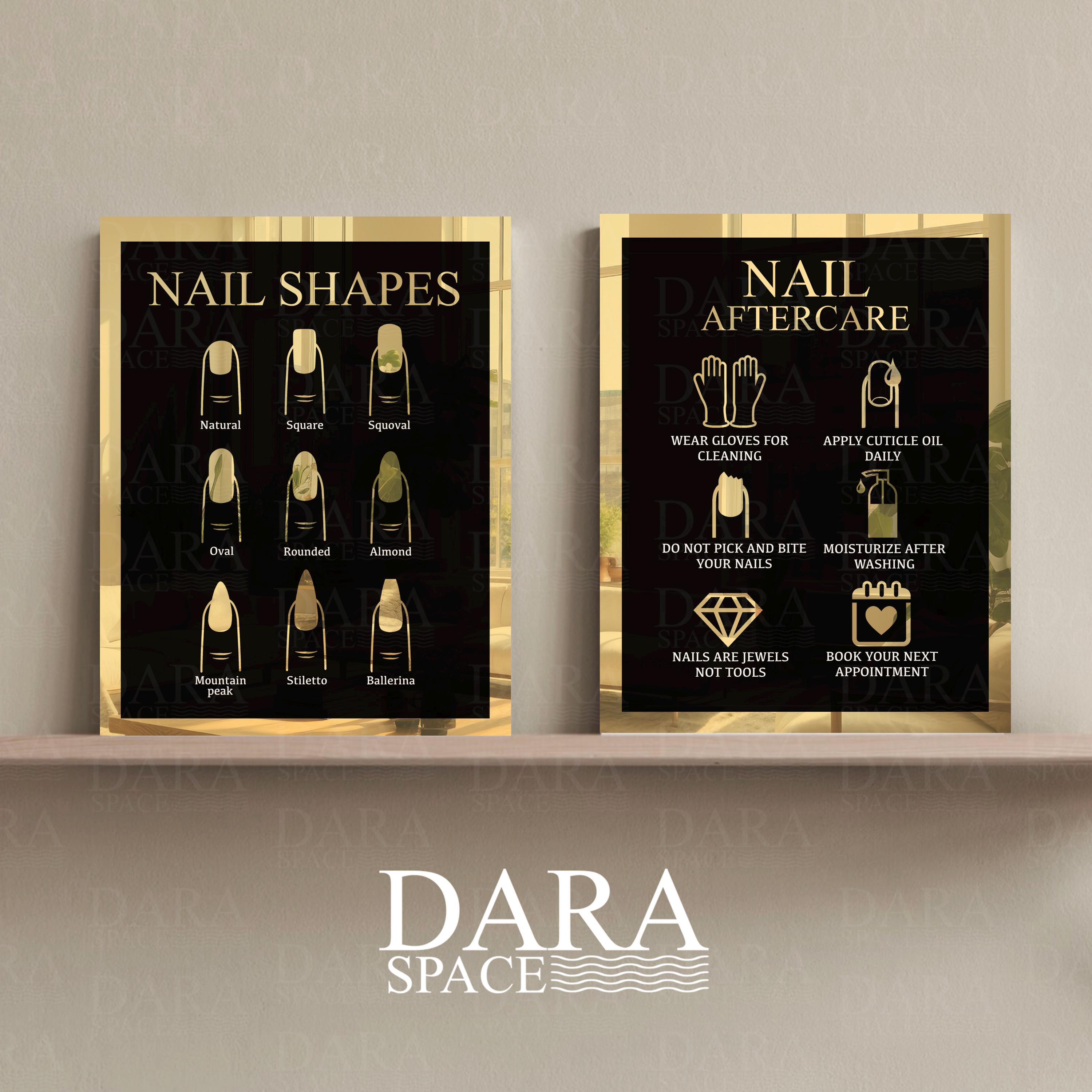 Nail Afteecare Sign, Nail Shapes Sign, Nail Salon Decor, Gold Nail Sign ...