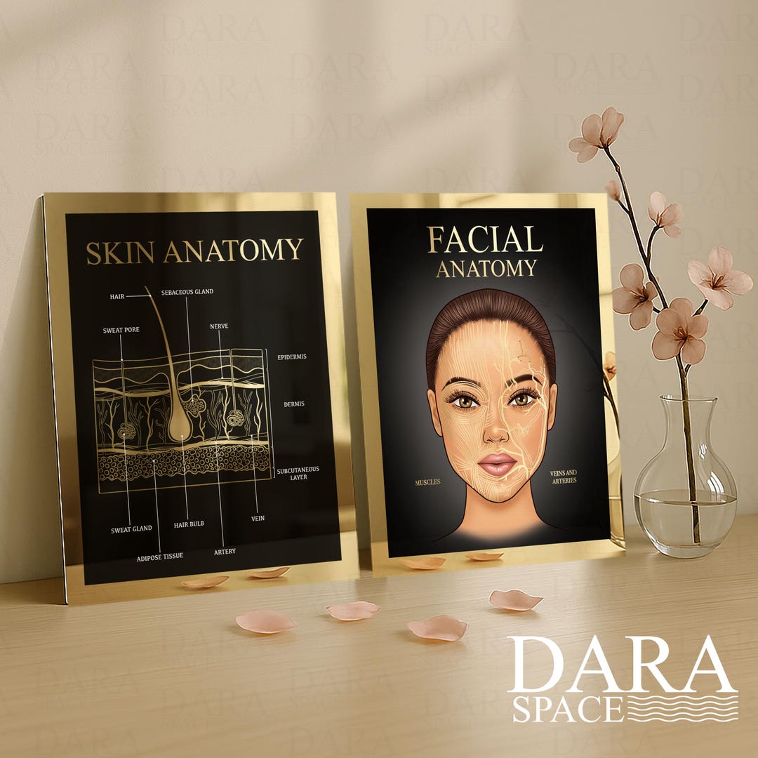Beauty Clinic Signs, Facial Diagram, Skin Diagram, Medspa Decor, Gold ...