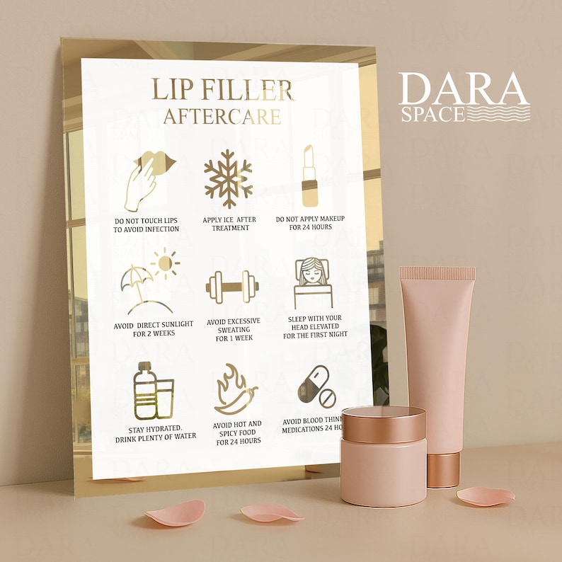 Lip Filler Aftercare Sign – Pink and Gold Plastic Instruction Sign ...