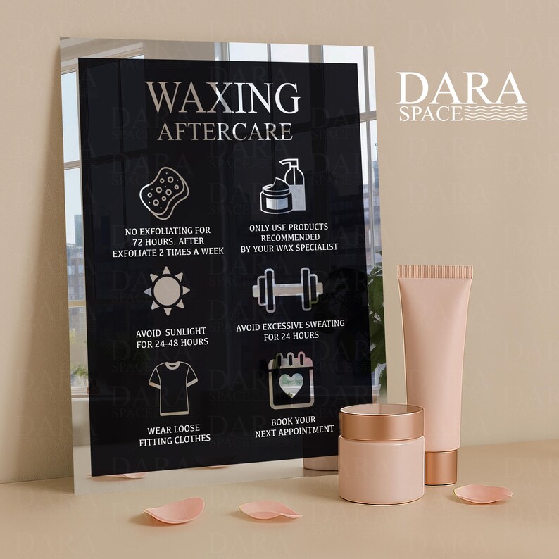 Waxing Aftercare Sign – Pink Background & Gold Mirror – Elegant Salon ...