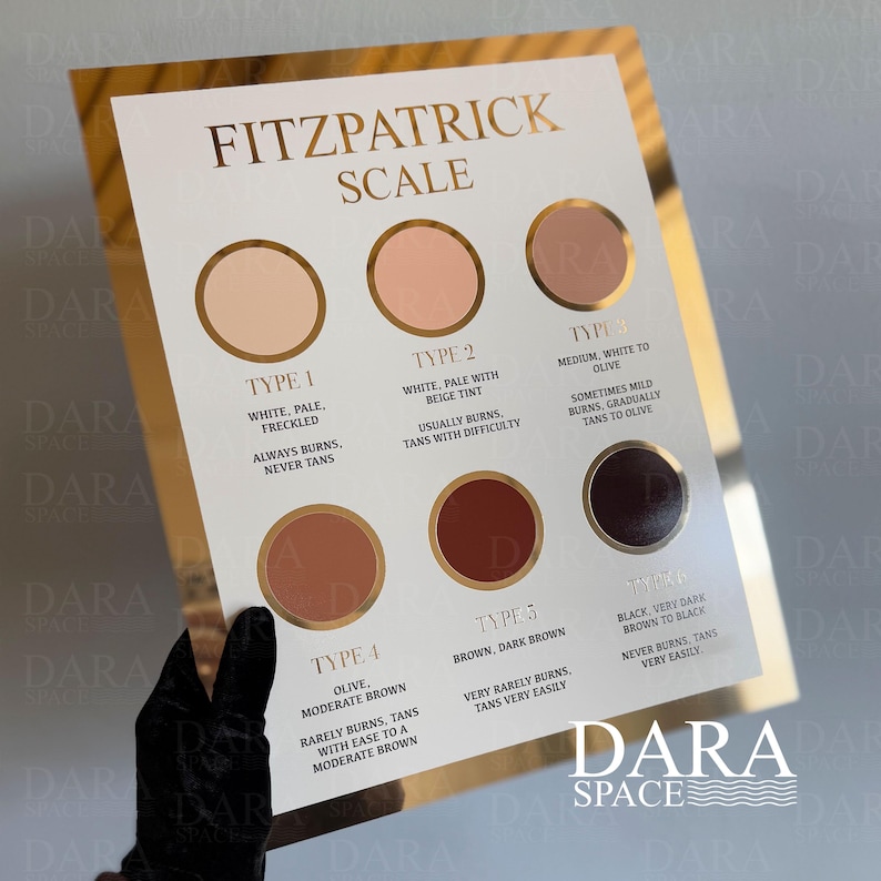 Skin Anatomy and Fitzpatrick Scale – Set of 2 Gold Mirror Plastic Signs ...