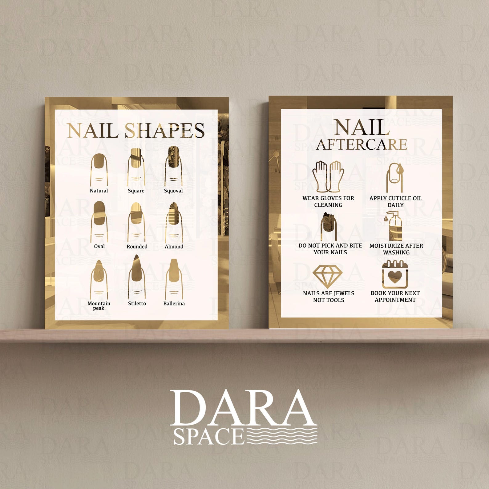 Nail Afteecare Sign, Nail Shapes Sign, Nail Salon Decor, Gold Nail Sign ...