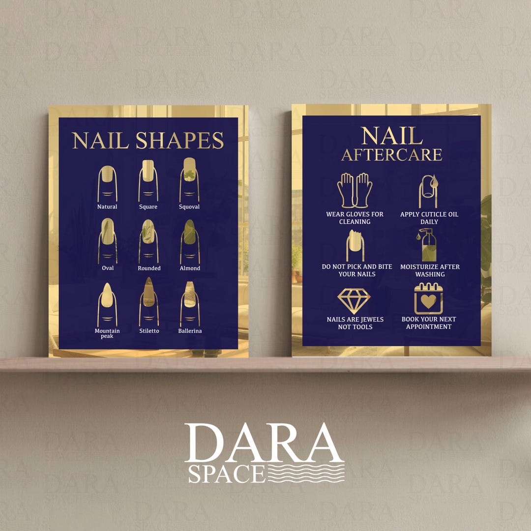 Nail Aftercare Sign, Nail Salon Decor, Blue Nail Art, Nail Shapes Sign ...