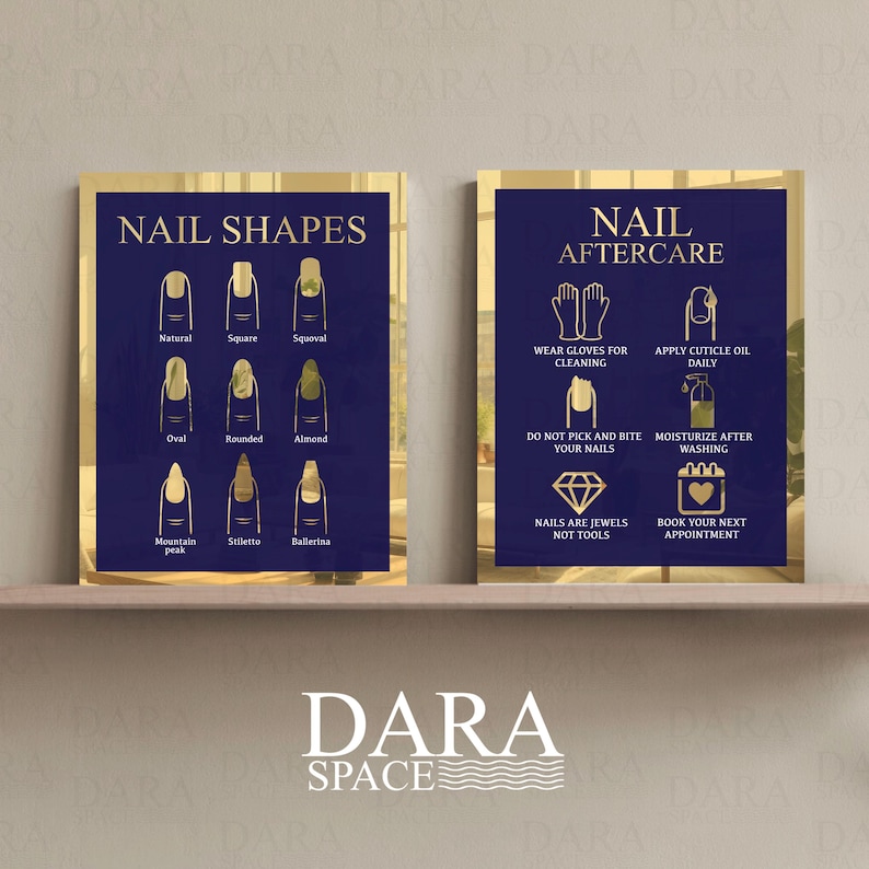 Nail Aftercare Sign, Nail Salon Decor, Blue Nail Art, Nail Shapes Sign ...