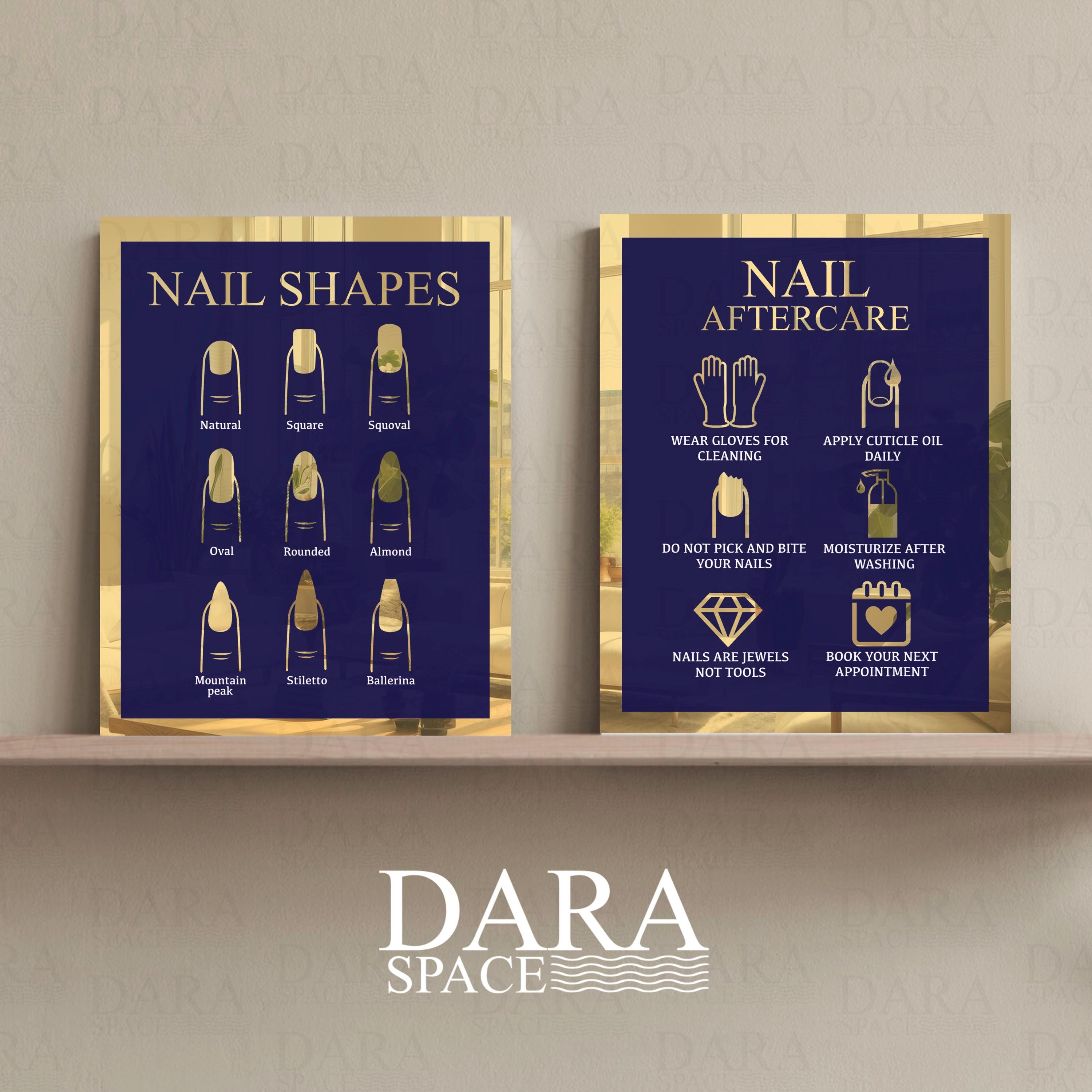 Nail Aftercare Sign, Nail Salon Decor, Blue Nail Art, Nail Shapes Sign ...