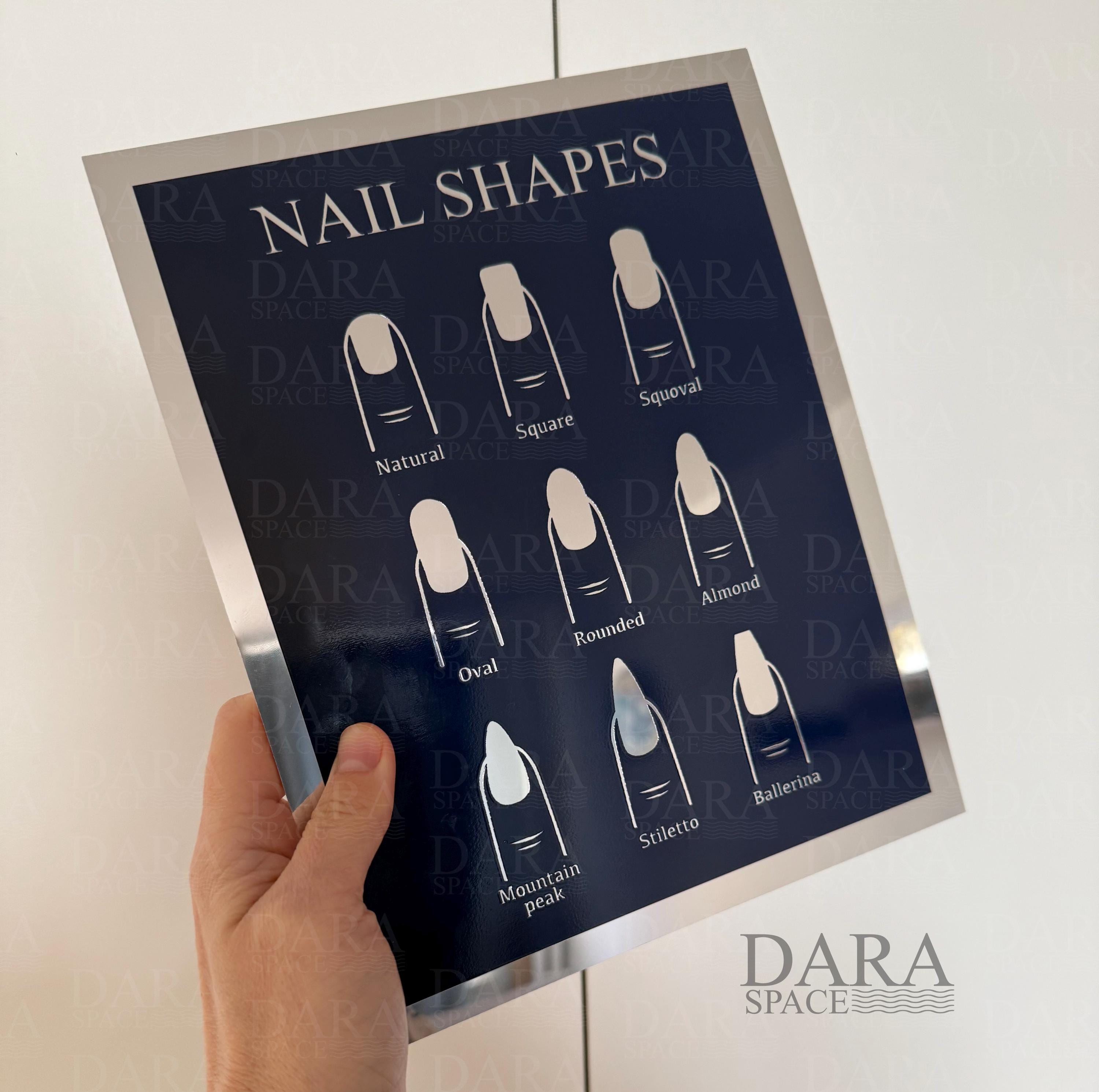 Nail Shapes Chart, Nail Salon Decor, Nail Shapes Sign, Pink Nail Shapes ...