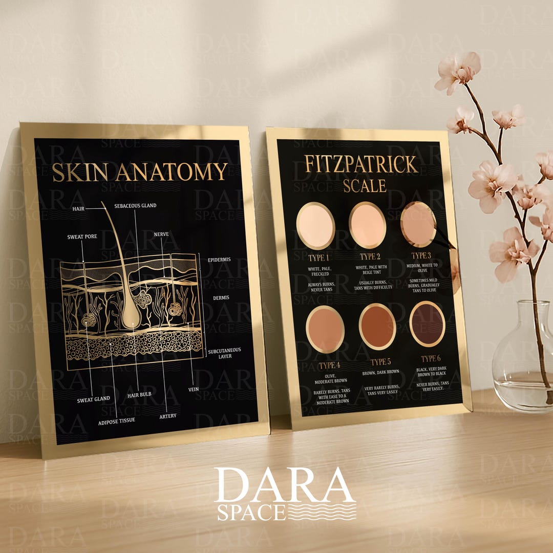 Skin Layers and Fitzpatrick Scale Charts – Gold Mirror Set | Aesthetic ...