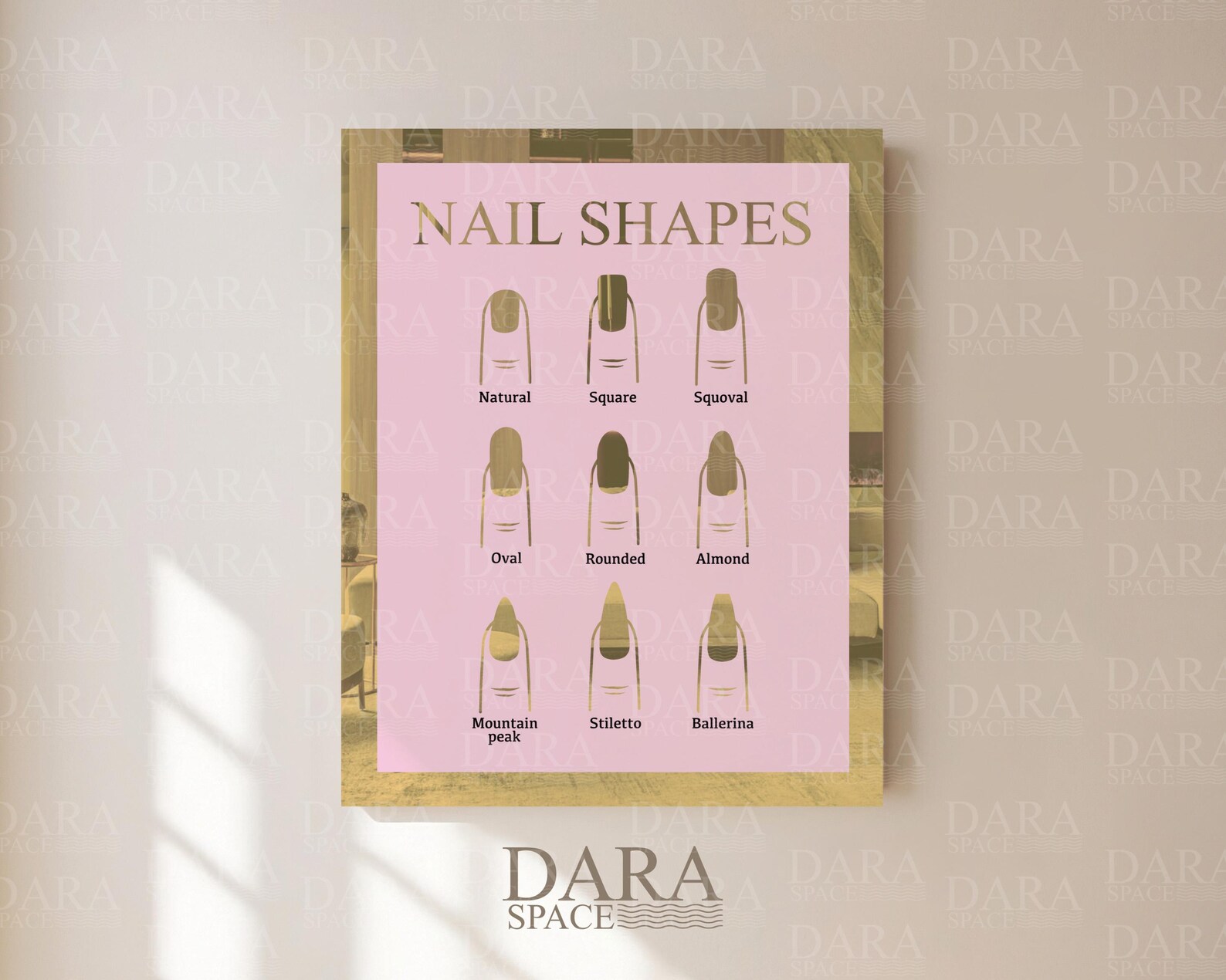 Nail Shapes Chart, Nail Salon Decor, Nail Shapes Sign, Pink Nail Shapes ...