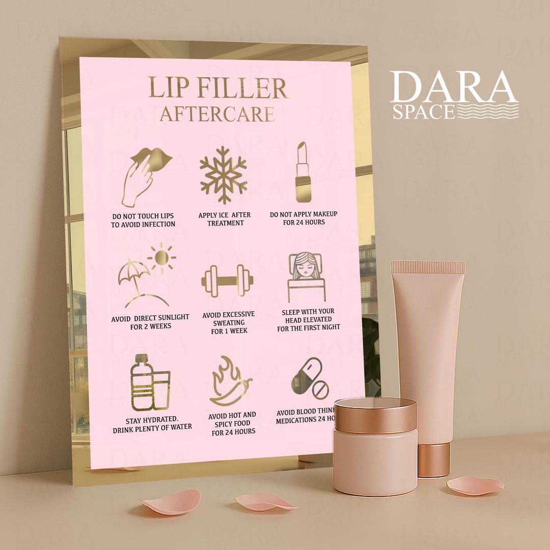 Lip Filler Aftercare Sign – Pink and Gold Plastic Instruction Sign ...