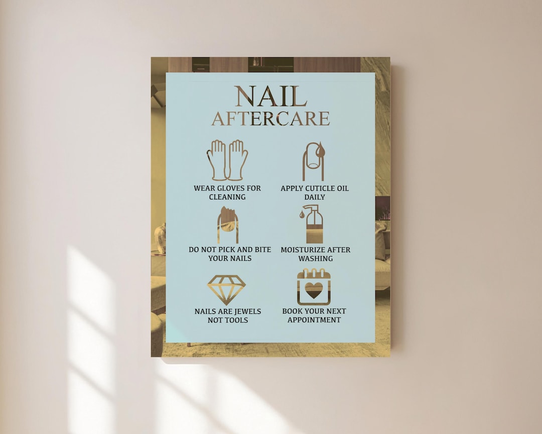 Nail Aftercare, Nail Salon Decor, Gold Aftercare Sign, Nails Wall Art ...