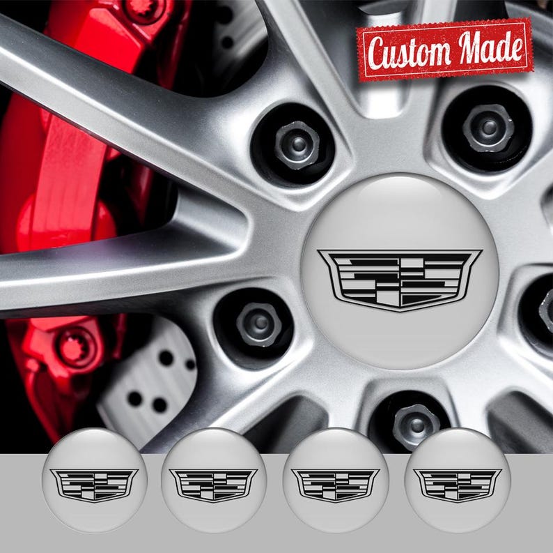 SET of 4 3D Printed CADILLAC Center Hub Caps Domed Sticker Sport Auto ...