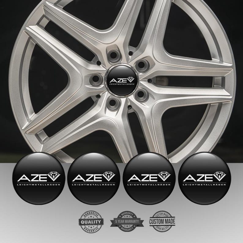4x SET 3D Printed AZEV Custom Domed Center Hub Cap Self-adhesive ...