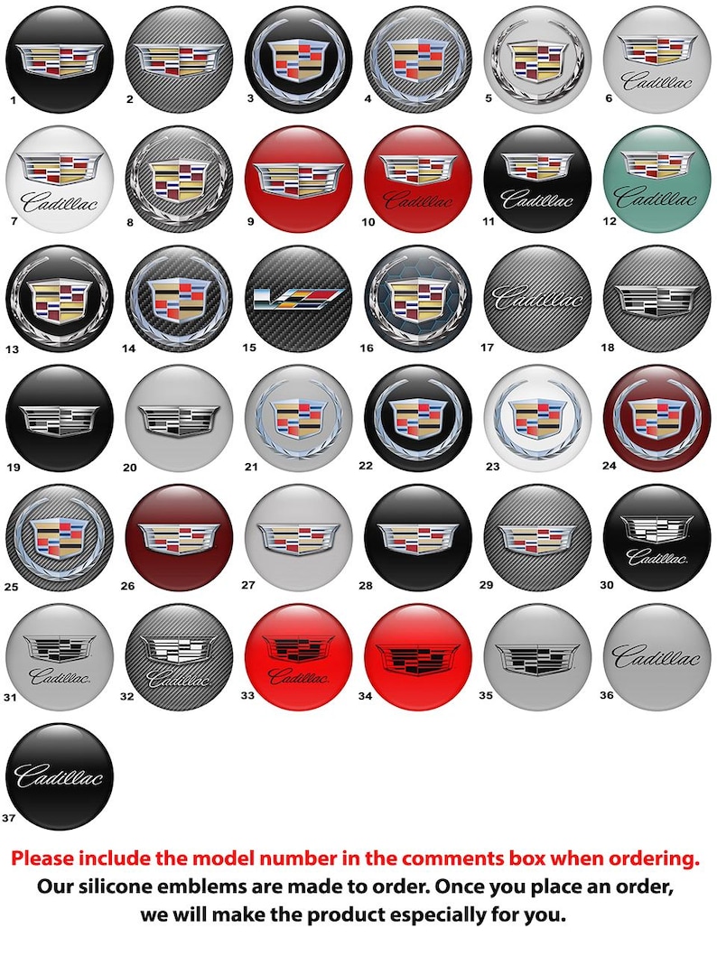 SET of 4 CADILLAC 3D Printed Domed Center Hub Rim Wheel Stickers Cover ...