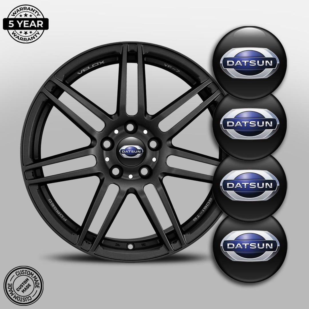 4x SET 3D Printed DATSUN Center Hub Caps Domed Adhesive Stickers Sport ...