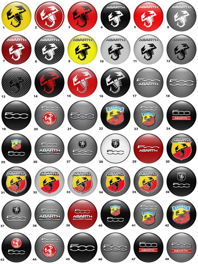 4x SET 3D Printed ABARTH Center Hub Caps Domed Stickers Sport Auto Car ...