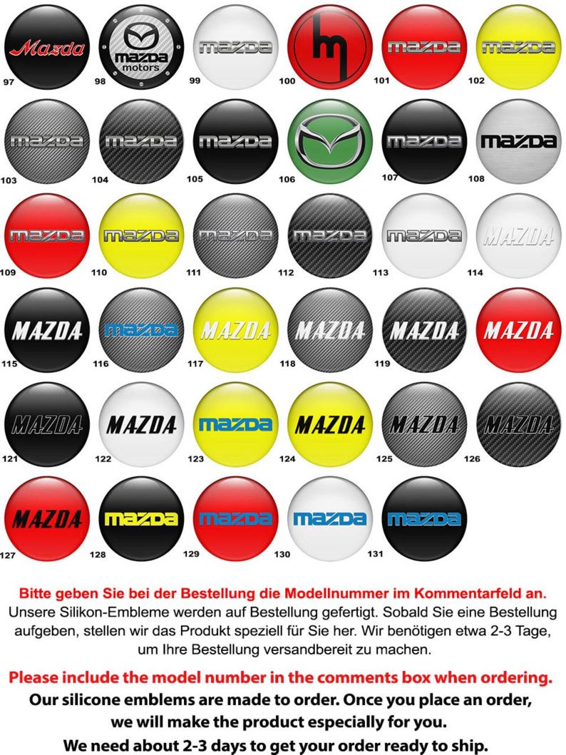 4x SET 3D Printed Mazda Sport Auto Stickers Domed Center Hub Decals ...