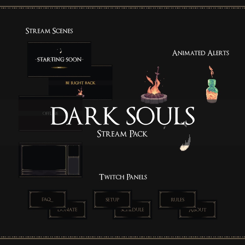 Dark Souls Animated Stream Overlays | Dark Fantasy Twitch Asset Pack - Etsy