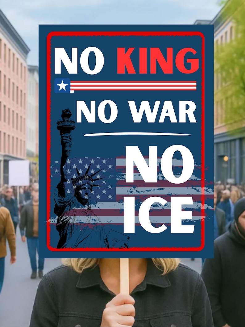 Abolish ICE No One is Illegal Protest Sign, No Kings in America, Anti ...