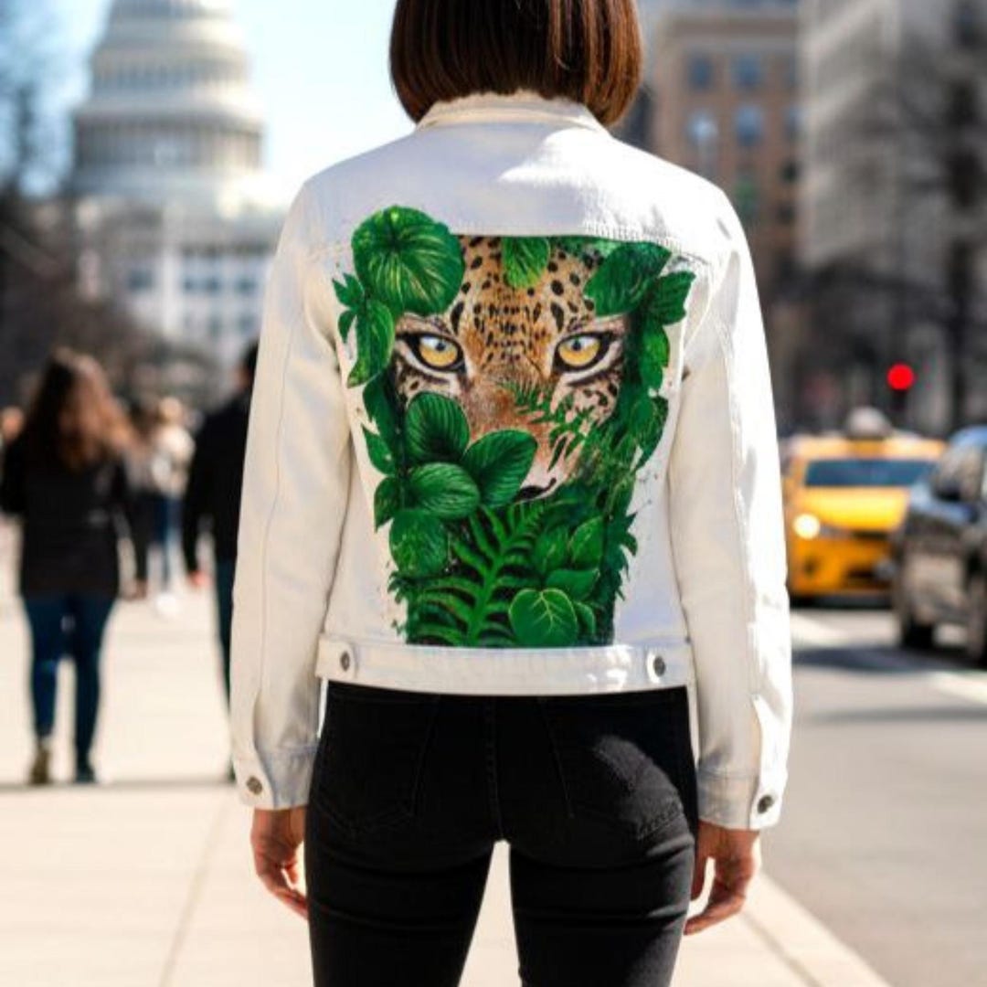 Hand-painted Leopard Print Denim Jacket | Unique Artistic Custom Animal ...