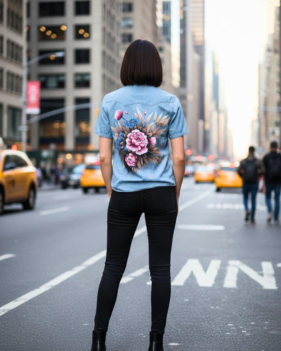 Custom Peony Denim Shirt • Hand-painted Floral Art • Personalized Jean ...
