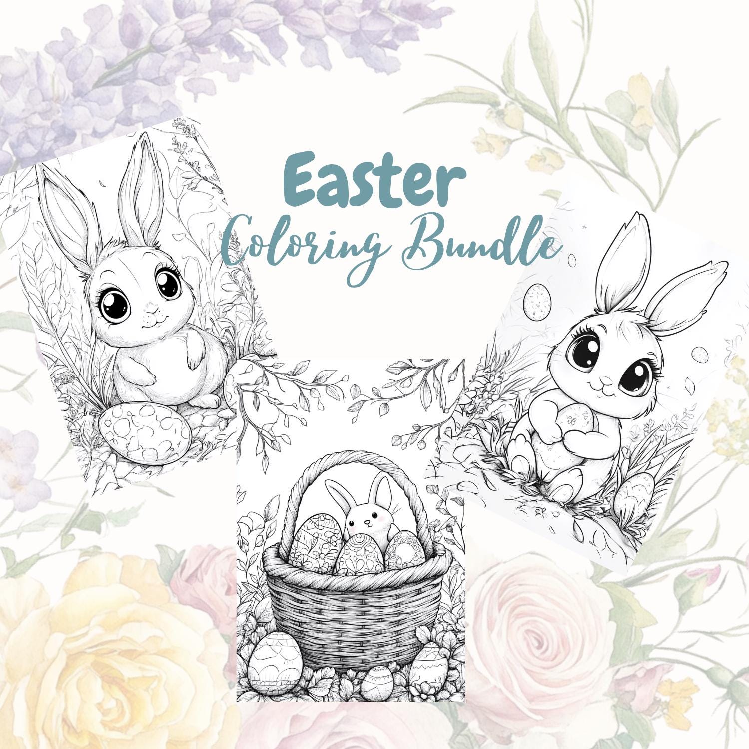 15 Pages of Kawaii Easter Coloring Pages, All Ages, Cute and Unique ...