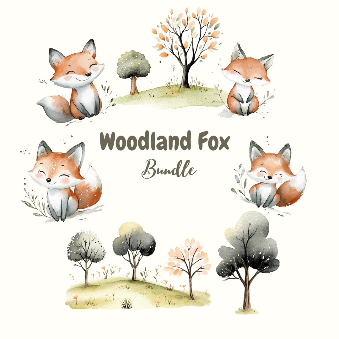 40 Cute Woodland Fox Clipart Bundle, Watercolor Woodland Animals, PNG ...
