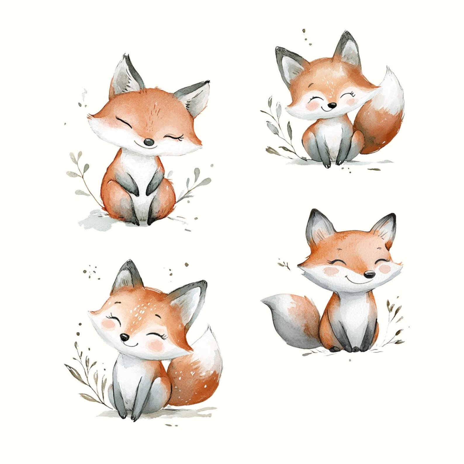 40 Cute Woodland Fox Clipart Bundle, Watercolor Woodland Animals, PNG ...