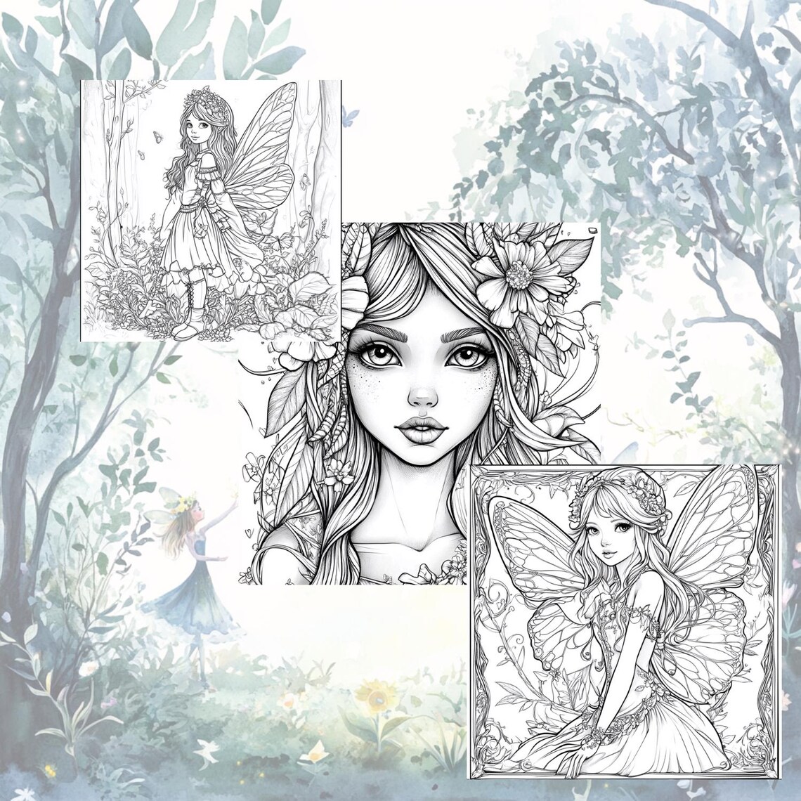 40 Enchanted Fairy Coloring Pages - Adult Coloring Book, Fantasy ...