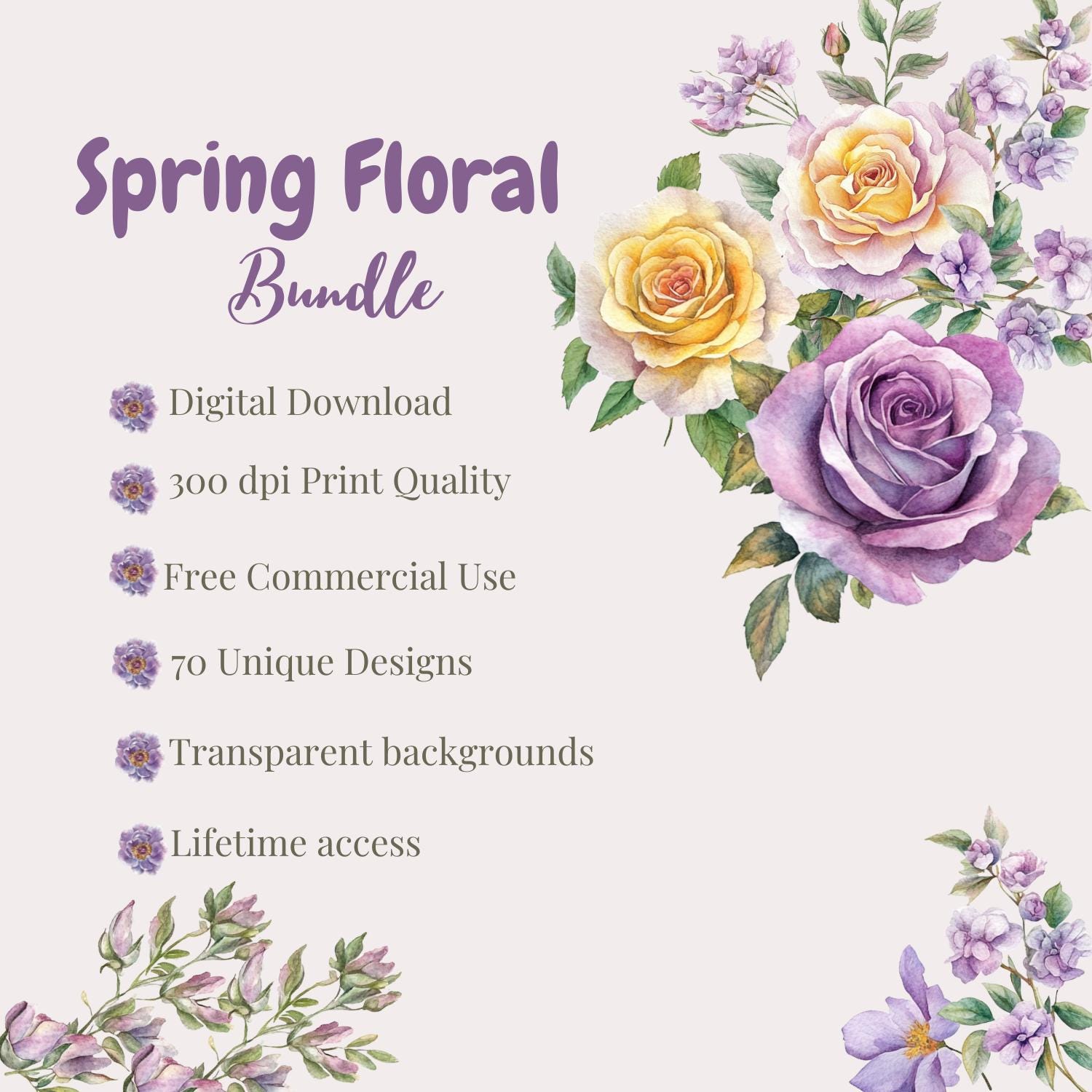 58 Spring Floral SVG Clipart Bundle, Watercolor Wedding, Floral PNG ...