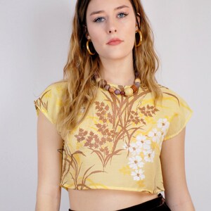 60s Style Retro Yellow Floral Top, Small, Festival Top, Summer Top ...
