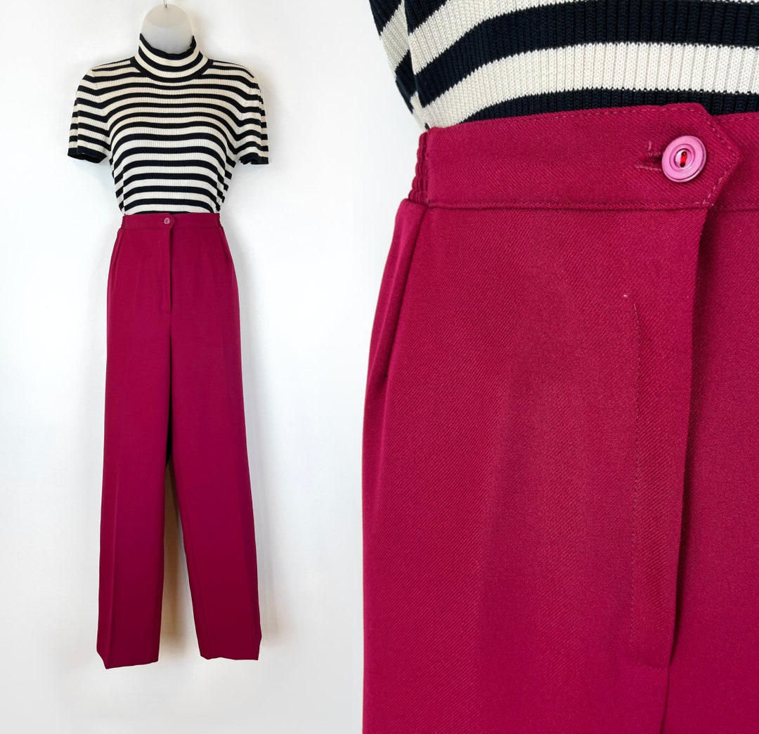 80s Vintage High Waist Raspberry Red Poly Tapered Trousers, 28 Inch ...