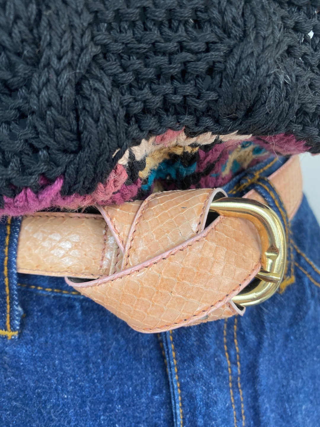 90s Vintage Peach Pink Snakeskin Leather Belt With Gold Buckle, Small ...