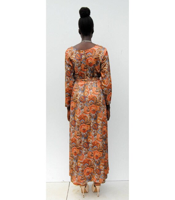 70s rust floral tapestry print cowl neck maxi dress, … - Gem