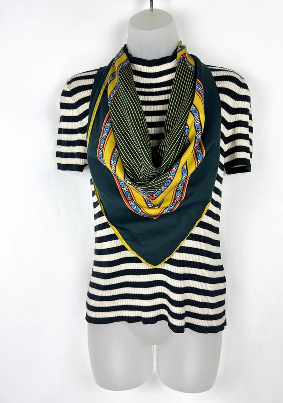 80s vintage dark green and mustard border print Nuovo… - Gem