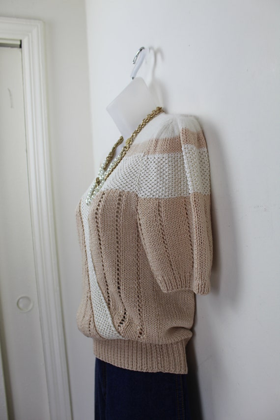 80s Vintage beige and white angora puff sleeve sweate… - Gem
