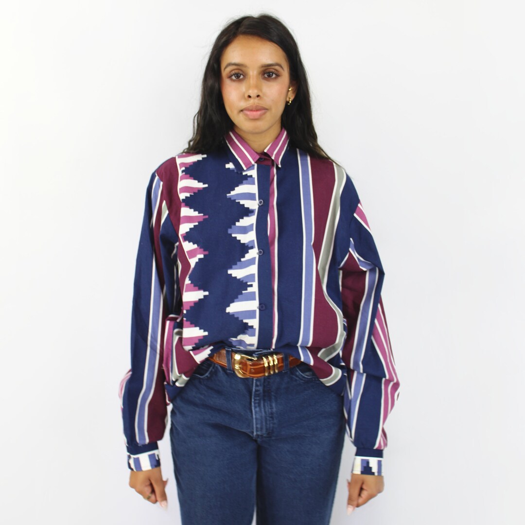 90s Jewel Tone Southwestern Print Button Blouse, Size Large, Western ...