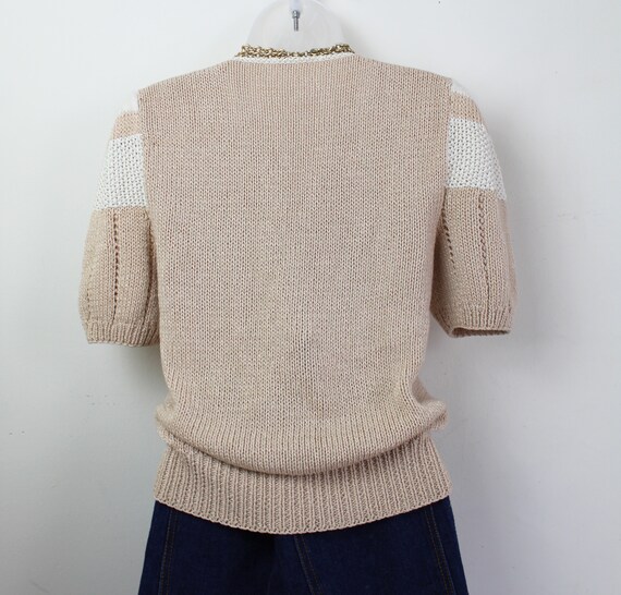 80s Vintage beige and white angora puff sleeve sweate… - Gem