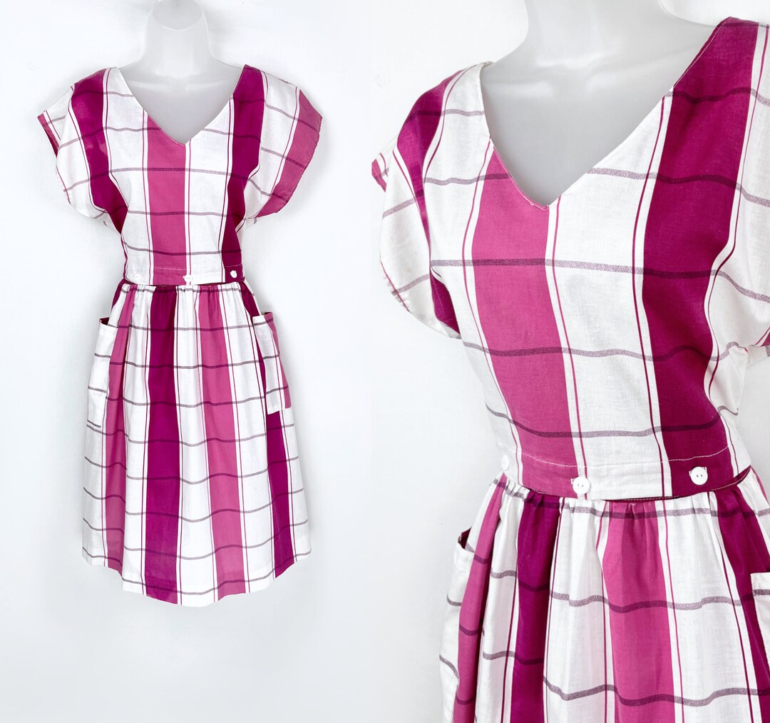 80s Vintage Pink Plaid Top and Skirt Convertible Dress Small Vintage ...