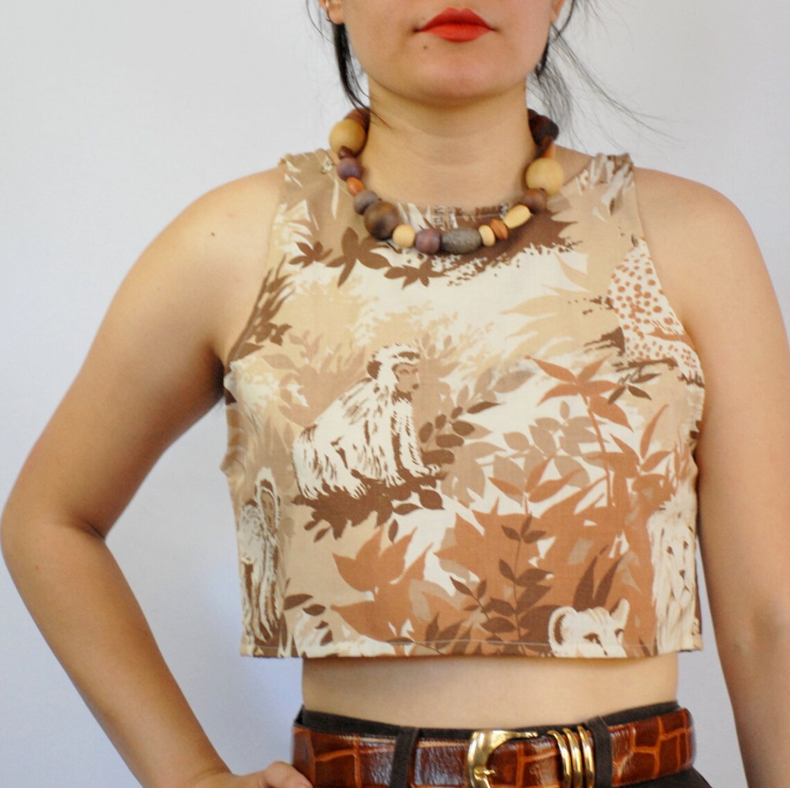 African Safari Animal Print Cropped Tank Top, Medium, Upcycled, COTTON ...
