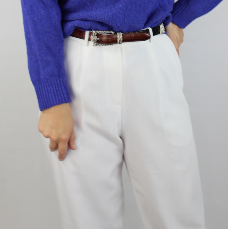 White Summer Slacks / White Tapered Trousers / High Waist Trousers ...