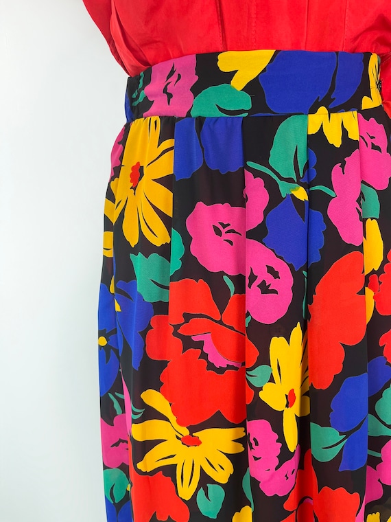 80s vintage primary colors floral print sheer midi sk… - Gem