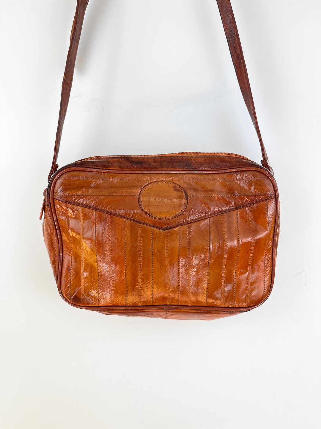 90s Vintage Glossy Hazelnut Tan Leather Crossbody Shoulder Bag, Small ...